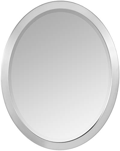 Head West Brushed Nickel Stainless Steel Oval Metal Framed Mirror for Bathroom Sink, Living Room, Vanity - 23" x 29"