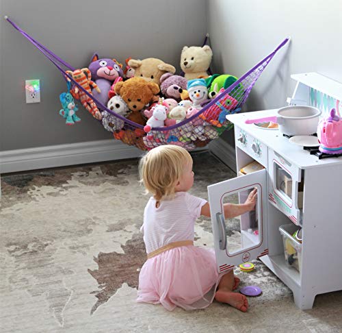 MiniOwls Toy Hammock Organizer for Stuffed Animals Perfect Storage Idea for Teddies and Dolls. Simple but Strong Solution to Display Childrenās Plushies (Purple, Large)