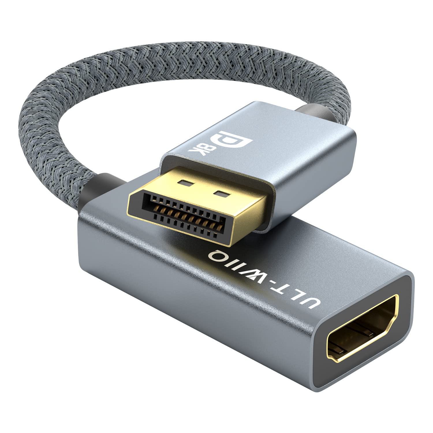 8K DisplayPort to HDMI Adapter, Uni-Directional DP 1.4 to HDMI 2.1 Converter, Support 8K, 4K@120Hz/144Hz, 2K@240Hz, Dynamic HDR, HDCP 2.3, DSC 1.2a for HP, DELL, AMD, NVIDIA and More