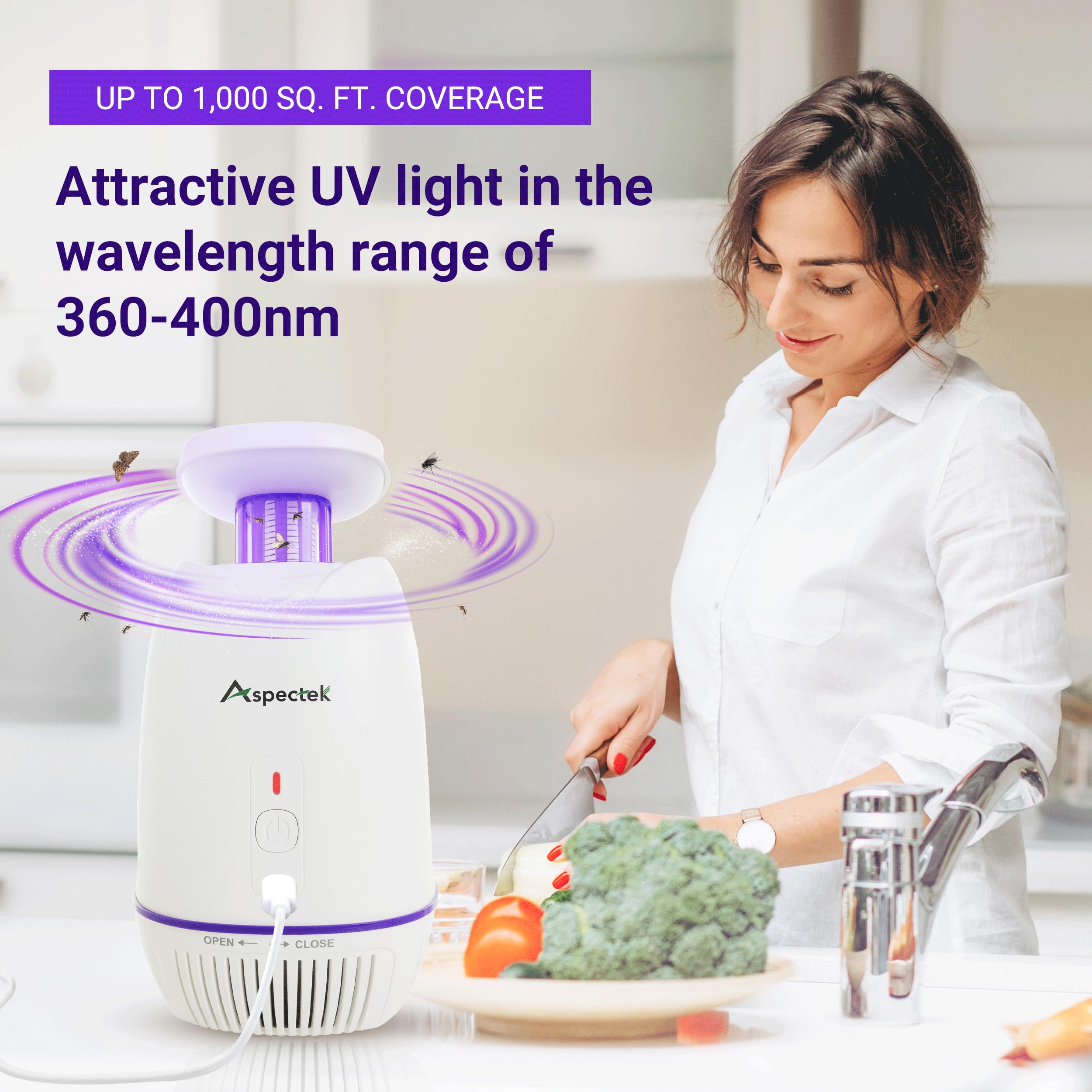 ASPECTEK Indoor Bug Zapper, 4 in 1 Insect Fly Zapper with UV Light,Powerful Electric Grid,Strong Fan and 10PCS Sticky Pads, Fly Trap for Mosquito, Fruit Flies, Gnat, Moth,etc