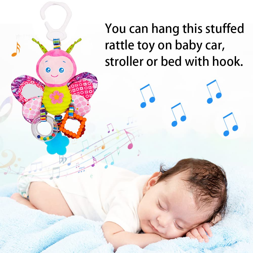 D-KINGCHY Baby Toy 0-6 Months, Baby Car Seat Stroller Toy Teething Toy, Soft Giraffe Hanging Toy with Sound and Teether for 0-3 Years Old (Yellow)