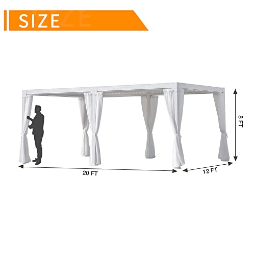 Joyside 12β x 20β Outdoor Louvered Pergola - Patio Aluminum Pergola with Adjustable Louvered Roof, Water-Proof Gazebo Sunshade Shelter with Netting Included, White Frame