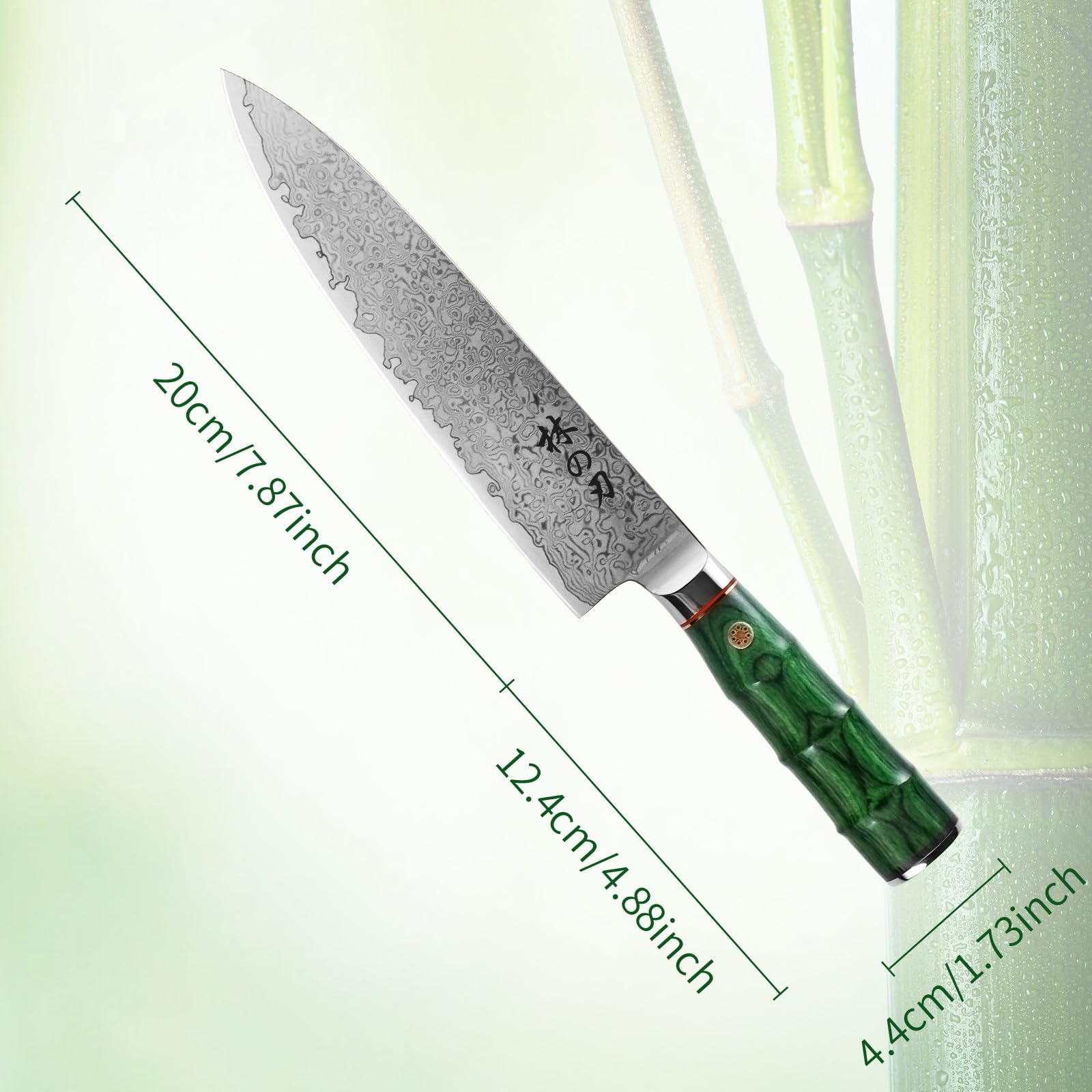 LIN ZHI REN Damascus Chef Knife, Razor Sharp 8 inch Damascus chef knife with clip sheath, Professional Chef's Knife with Ergonomic Handle