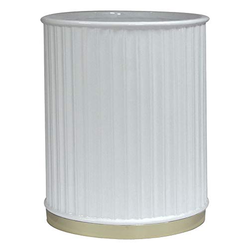 nu steel PAN8H Panache Collection Ceramic Wastebasket, Round Trash Can for Bathroom, Bedroom, Dorm, College, Office, 8" L x 10" H x 8" W, White Gold Finish