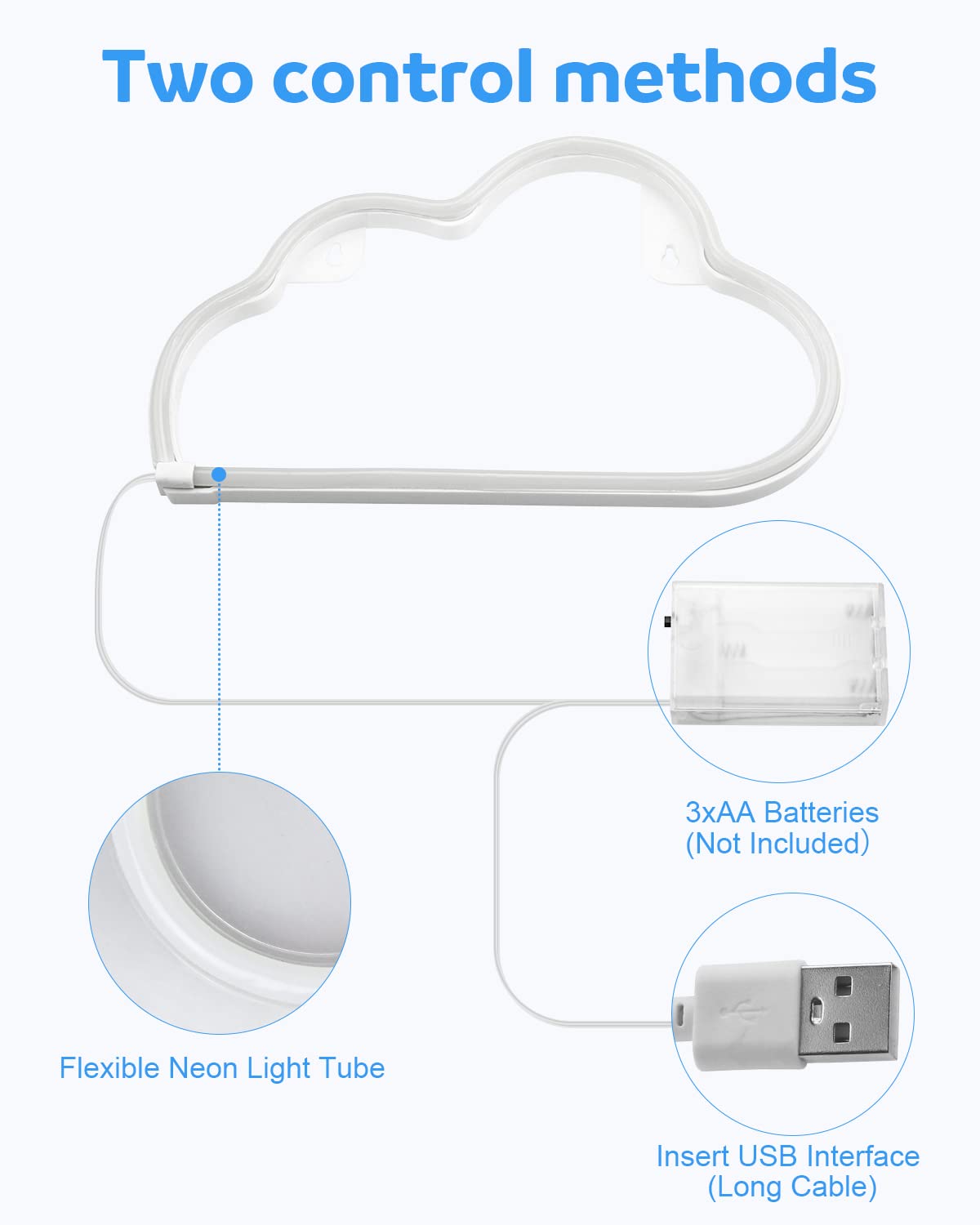 Aclorol Cloud Neon Signs Neon Light Sign for Wall Decor Battery/USB Powered Led Cloud Lights Blue for Aesthetic Room Dec, Bedroom, Kids Room, Living Room Party Wedding(Batteries Not Included)