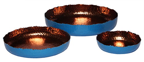 Melange Home Decor Cuivre Collection, Set of 3 Round Platters - 6", 9" and 12", Color - Blue