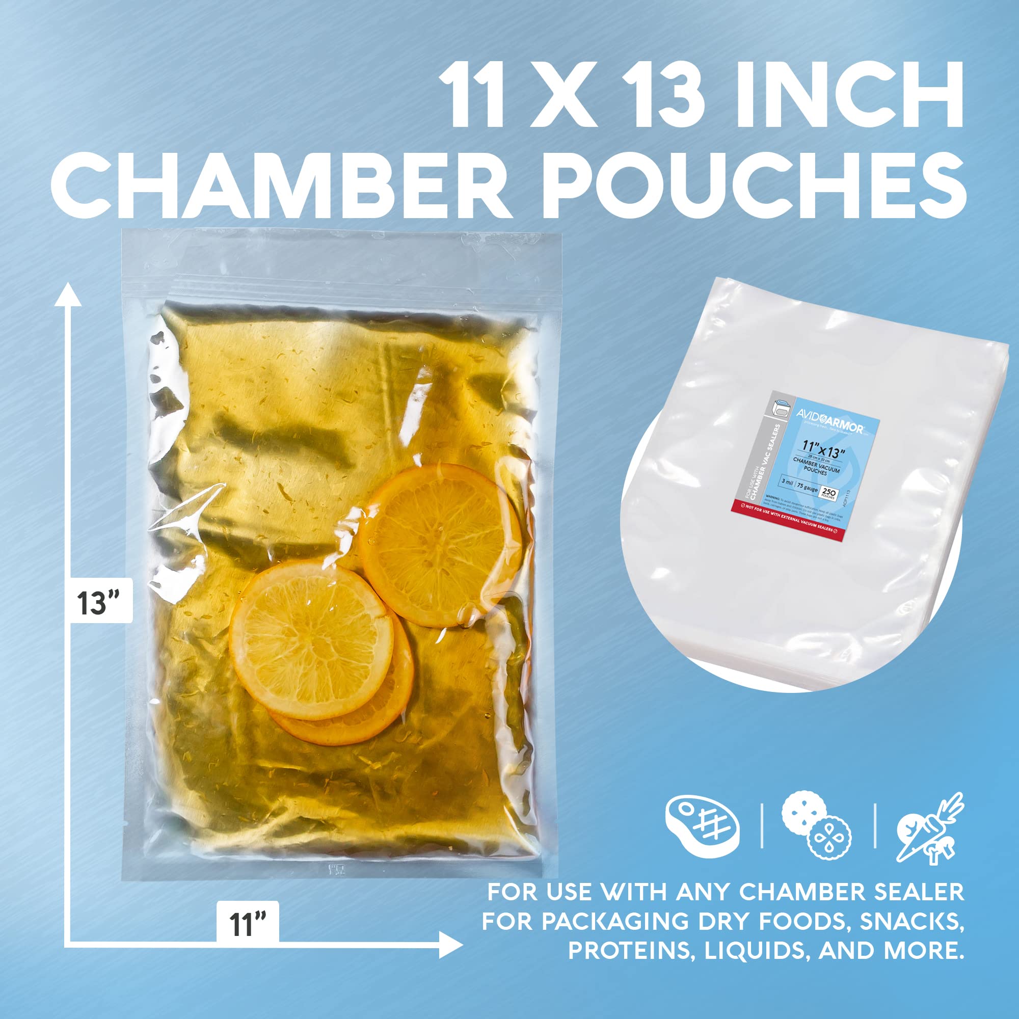 Avid Armor β Chamber Machine Pouches, Pre-Cut Chamber Vacuum Sealer Bags, Heavy Duty Seal Pouch, BPA-Free Chamber Sealer, Vacuum Chamber Pouches (250, 11x13)