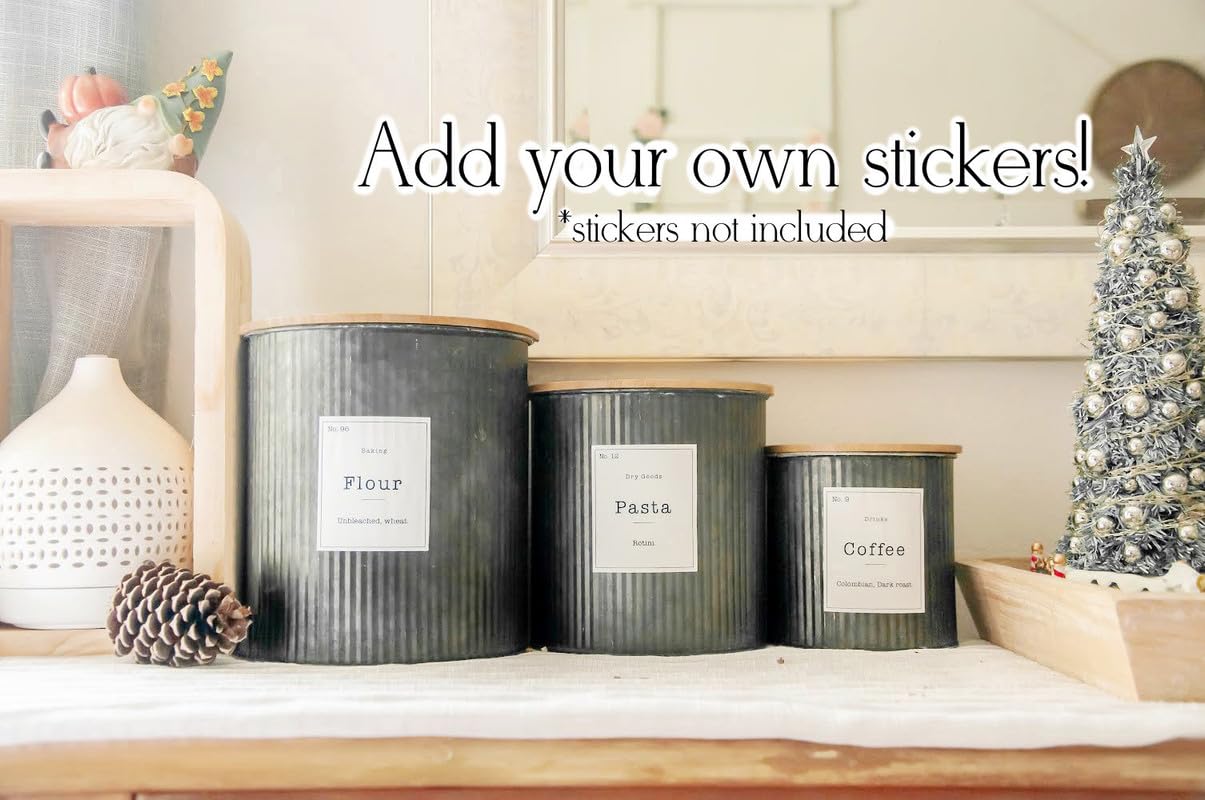 Farmhouse Kitchen Canisters for Countertop - Approx. 5, 4 & 2 Quart/Tin Canisters Sets for the Kitchen/Rustic Home Decor/Modern Farmhouse Decor (Real Hardwood)