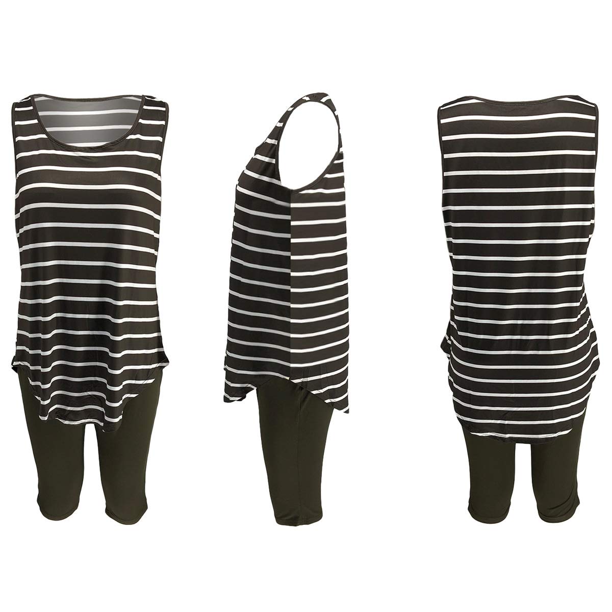 acelyn Women's Striped 2 Piece Outfits Plus Size Casual Summer Tank Tops Biker Shorts Sets (X9244-Red, 5XL)