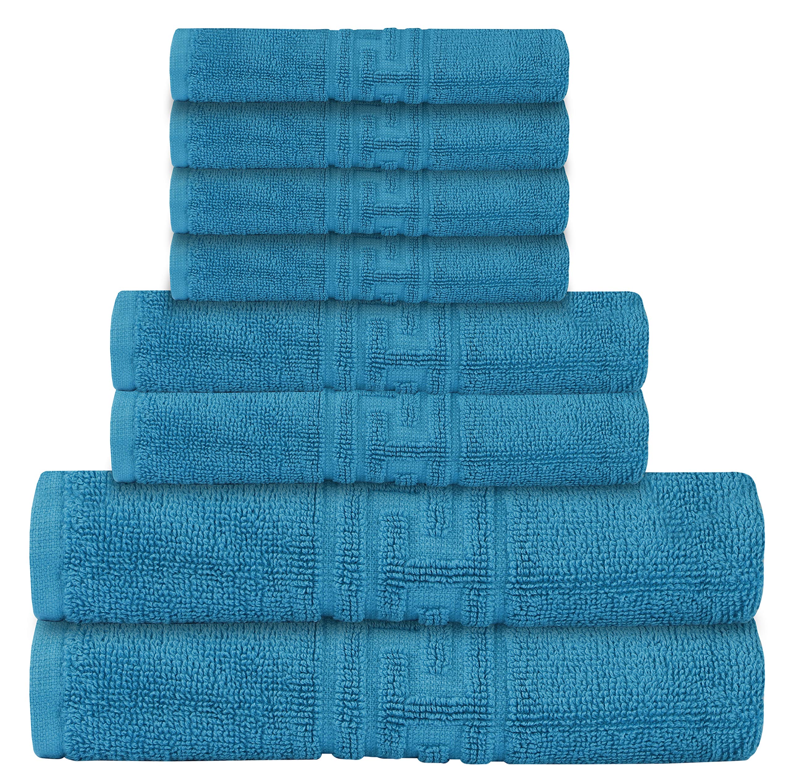 8 Piece Towel Set 100% Egyptian Ring Spun Cotton 600 GSM, 2 Bath Towels, 2 Hand Towels, 4 Washcloths, 8 Piece Towel Set Pack - White