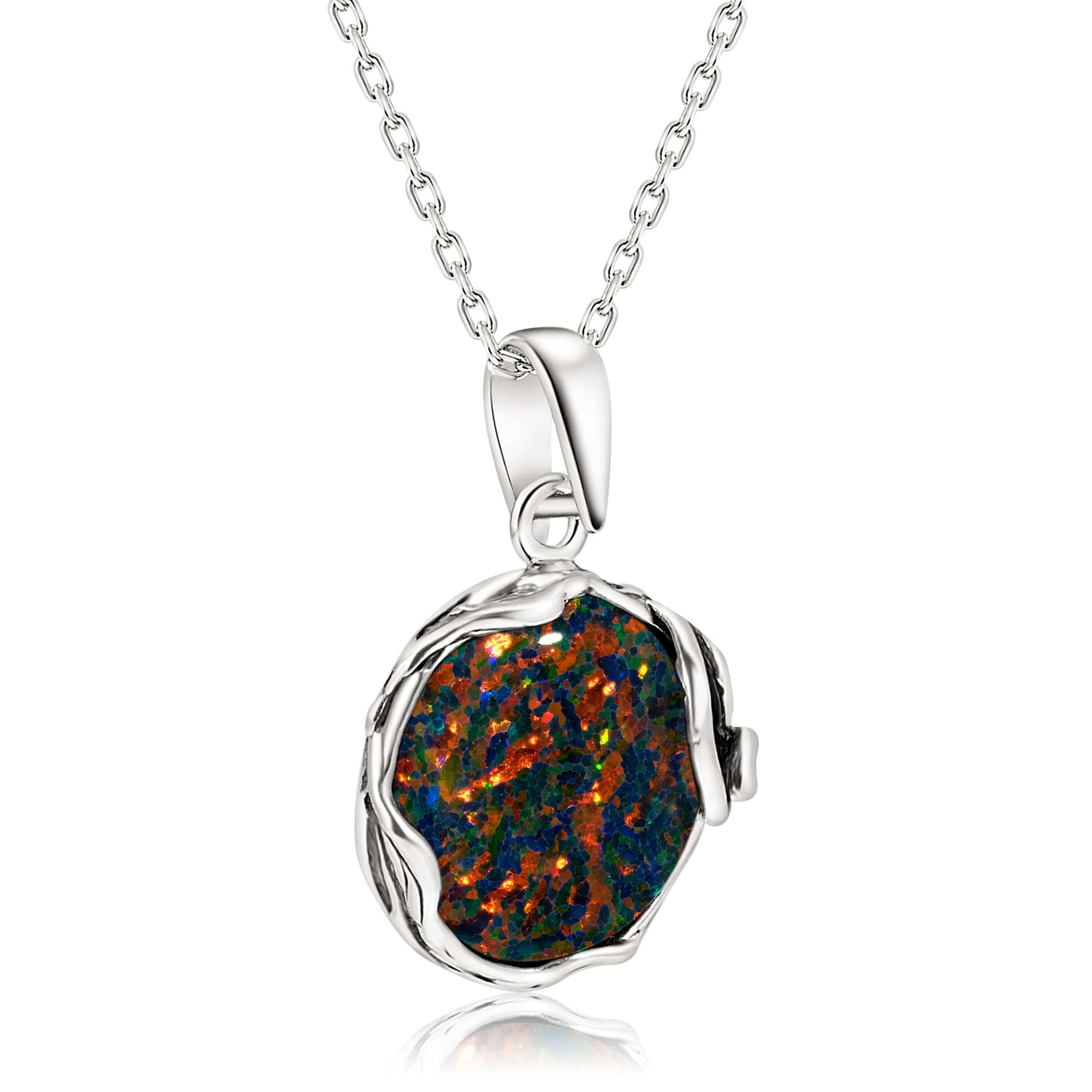 925 Sterling Silver Black Fire Opal Vintage Style Large Pendant; Libra October Birthstone; Dainty Black Stone Pendant; Handmade Antique Style Black Opal Necklace For Classy Women