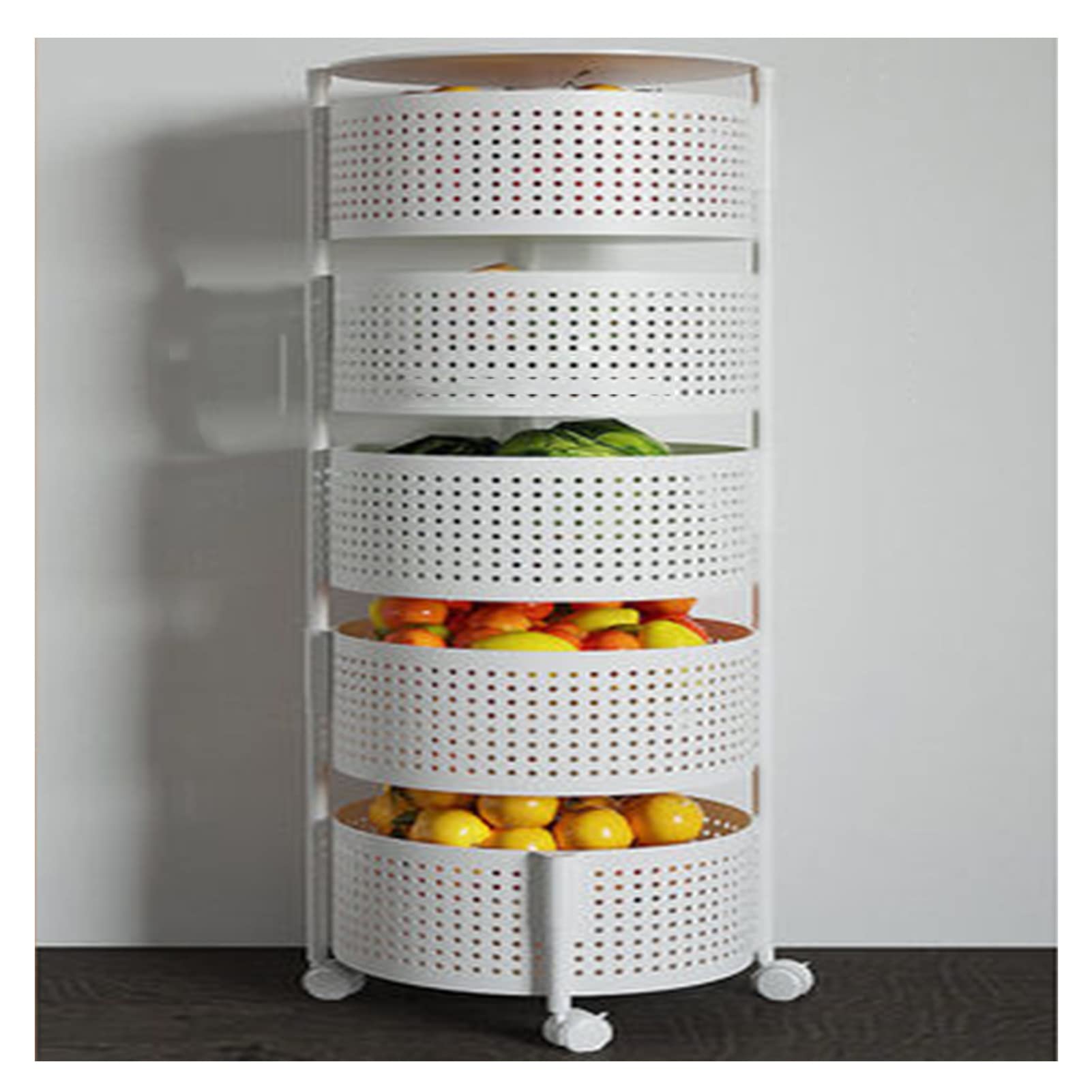 AMDHZ +Rotating Storage Shelves for Kitchen Plastic Storage Rack Circular Rotation Shelf Free Installation Removable Storage Shelf White (Color : White, Size : Five Layers)