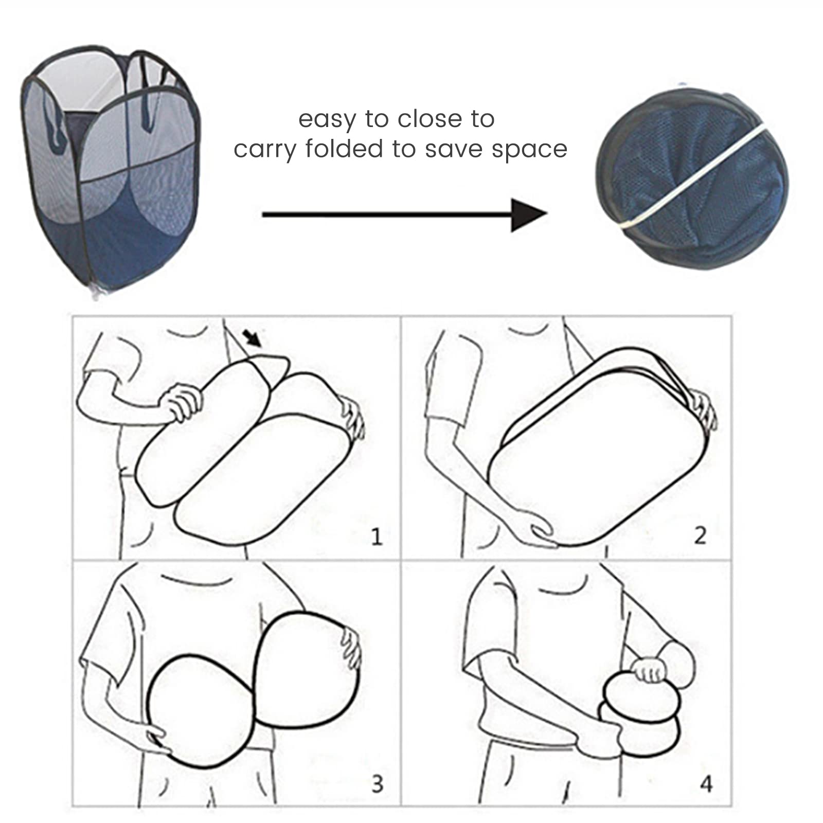 Mesh Pop up Laundry Hamper Foldable Small Clothes Storage easy to open and fold up forHome,travel