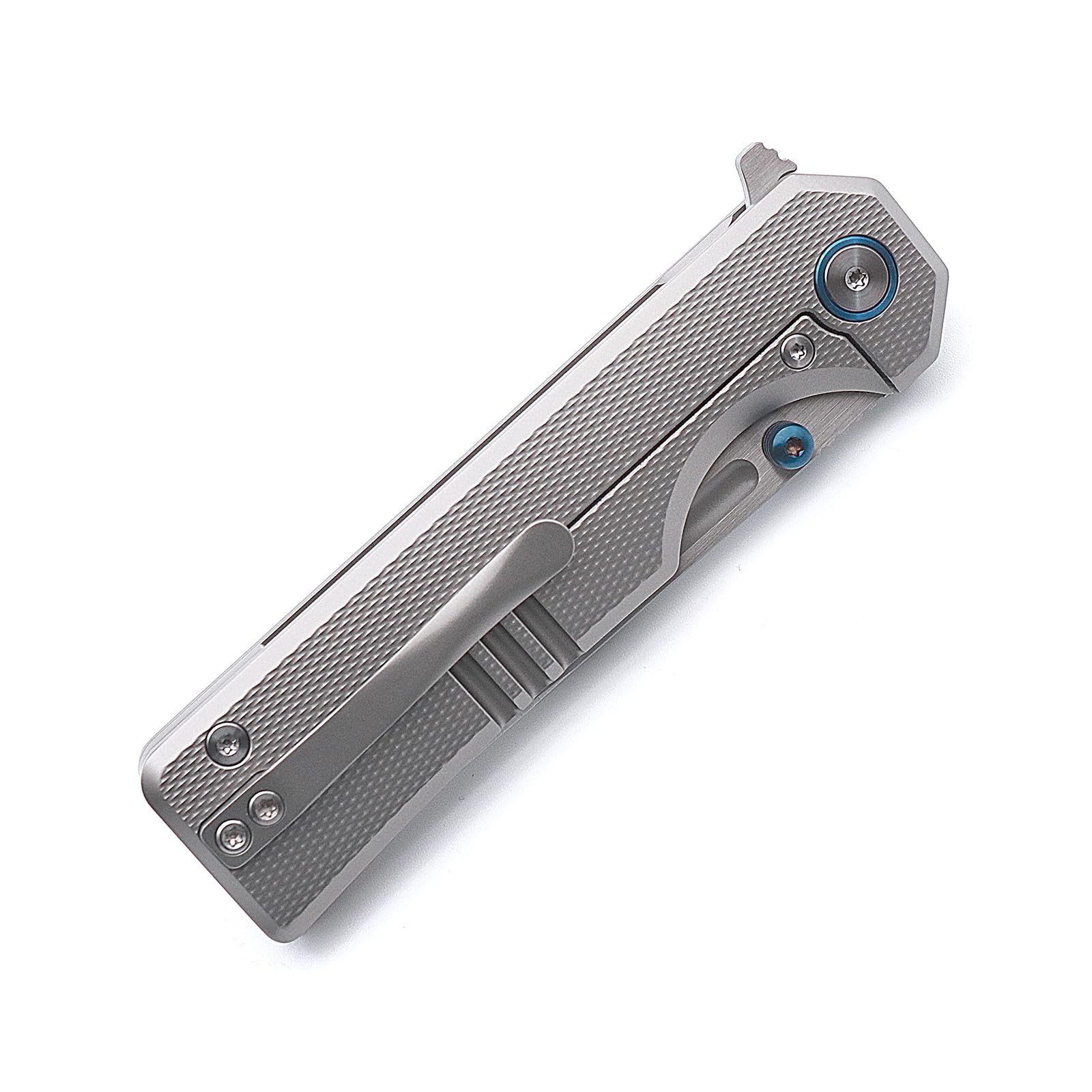 Ameight Knives Glear II Flipper Folding Knife 3.45" M390 Hand Hollow Ground Rubbed Satin Blade Sandblasting Titanium Handle Camping Hiking Pocket Knife AM8-007GYII