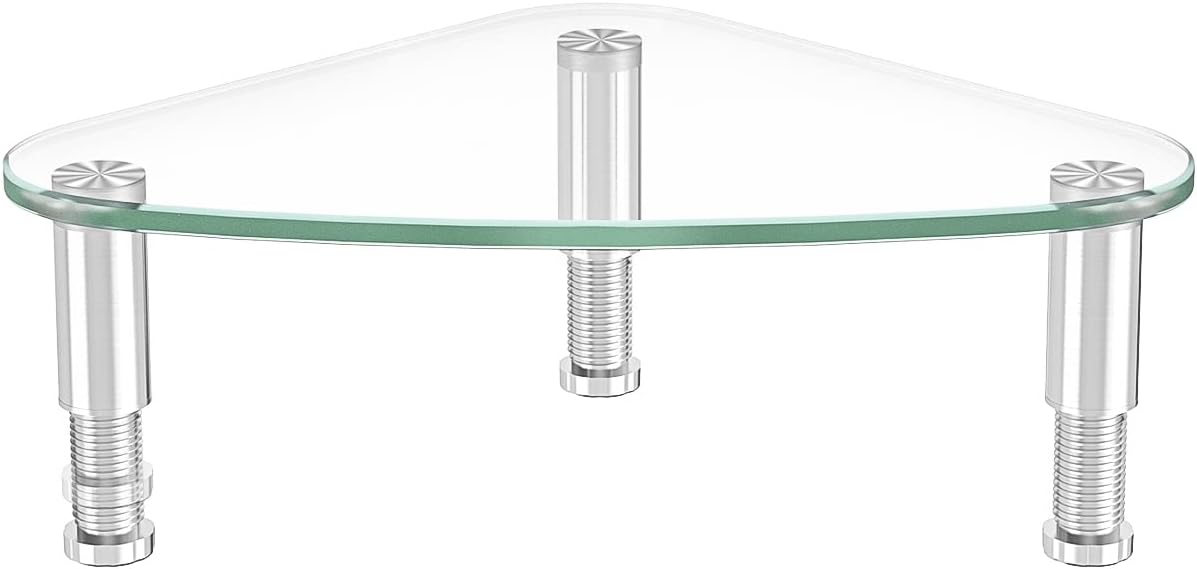 Hemudu Clear Glass Computer Monitor Riser / Triangle Desktop Universal Corner Stand for Computer Monitor & Laptop HD01T-003