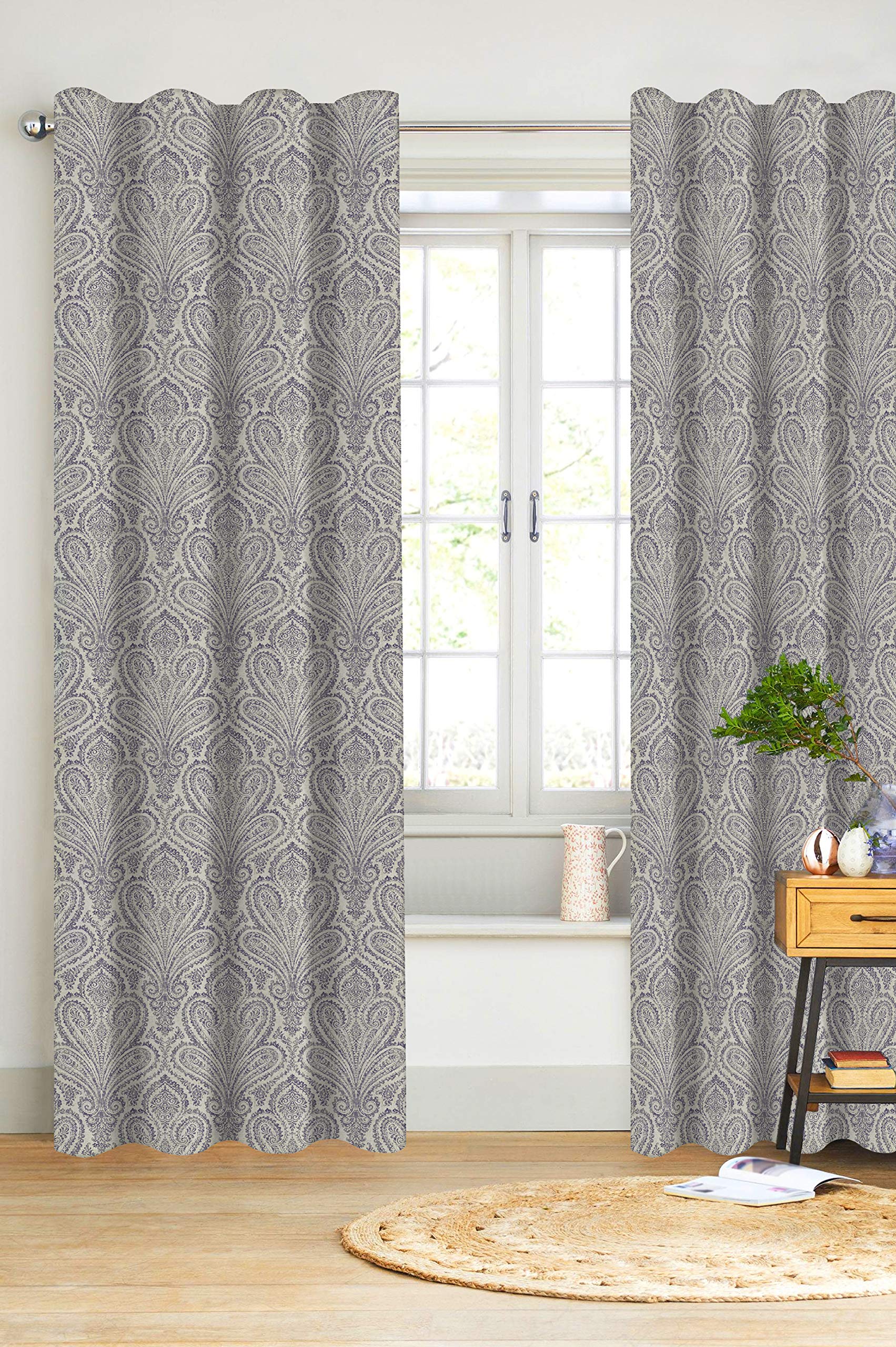 A1 Home Collections Drape Nolan Paisley Designer Drapery Panel Set of 2, Green/White | 100% Organic Cotton | 2in 1 Construction Rod Pocket with Hidden Tab, 50" X 108"