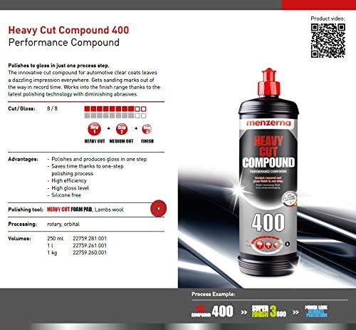 Menzerna Heavy Cut 400 250ml (8oz) Formerly Fast Gloss 400 - an Innovative Automotive Polish That removes Scratches and Creates Gloss in a Single Step (32 fl oz)