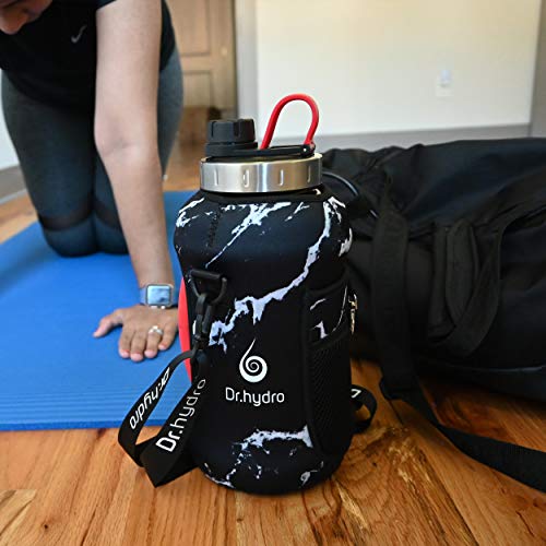 DR.HYDRO Half Gallon Water Bottle with Sleeve Includes Straw & Chug Lid - BPA Free Sports Water Jug | Leakproof Large Water Bottle with Silicone Handle (74 Ounce)