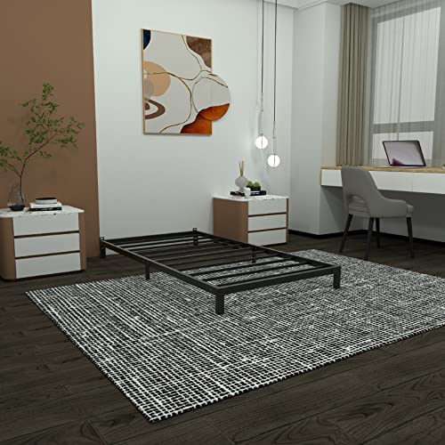 LUKIROYAL Sturdy Low Twin Bed Frame - Metal 7-Inch Platform Base with Steel Slats - Easy Assembly, Noise-Free, No Box Spring Needed - Non-Slip - Black