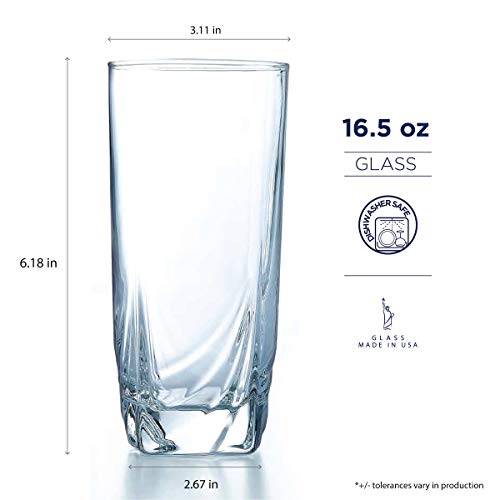 Luminarc 16.5 Ounce Ascot Cooler Glass, Set of 4, Tall, Clear