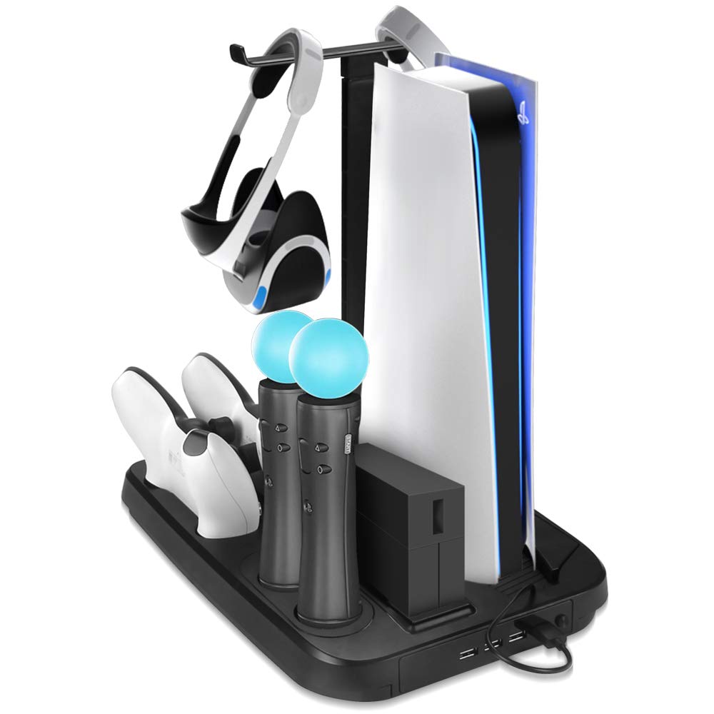 Charging Station for PS5 VR, PS VR Charging Display Stand - Showcase, Cool, Charge, and Display your PS5 VR - Playstation 5 Vertical Stand, Fan, Controller Charger and Hub