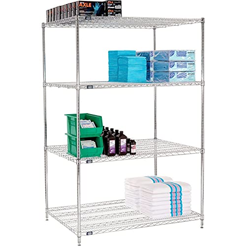 Nexel Adjustable Wire Shelving Unit, 4 Tier, Commercial Dry Storage Rack, 36" x 48" x 86", Chrome