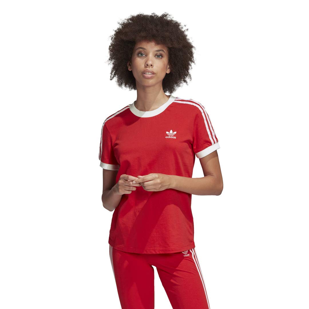 adidas Originals Women's 3 Stripes T-Shirt, Lush Red/White, M