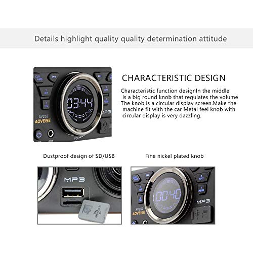 Boomboost AV252 12V 1 DIN SD Card FM Car Radio Stereo MP3 Radio Built-in Speakers with Bluetooth Host Speakers BT Hands Free Calling USB Charging