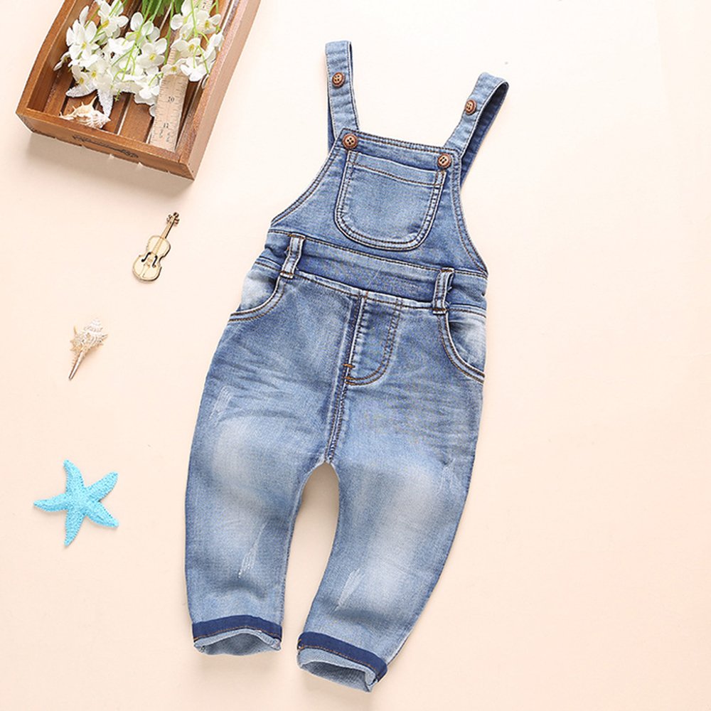 KIDSCOOL SPACE Baby & Little Boys/girls Plaid Lining Denim Overalls Jeans,Light Blue, 6-12 Months