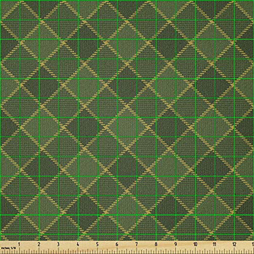 Lunarable Green Fabric by The Yard, Traditional Old Fashioned Argyle Pattern Retro Style Plaid, Stretch Knit Fabric for Clothing Sewing and Arts Crafts, 1 Yard, Forest Green