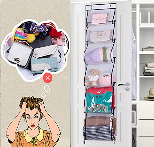 MISSLO 6 Clear Pockets Over Door Organizer for Handbags, Caps, Accessories (White)