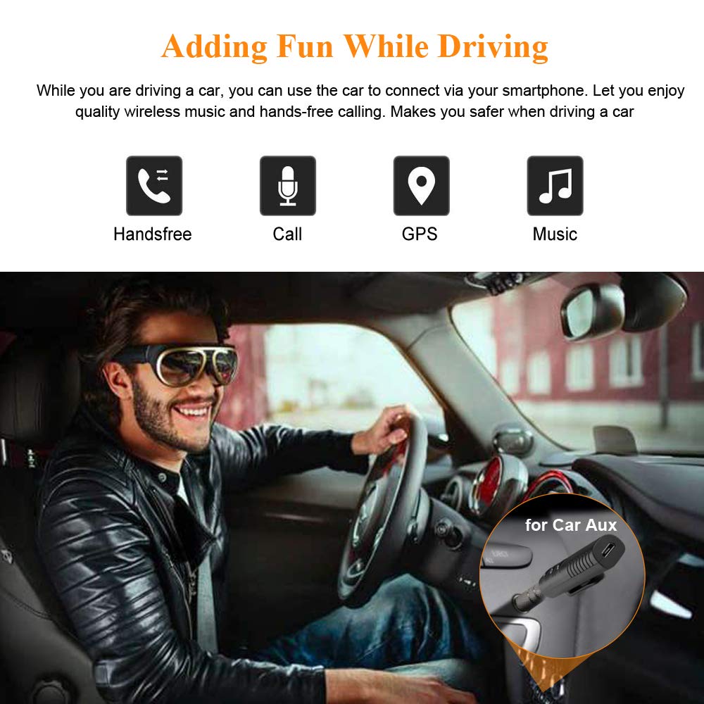 Bluetooth V5.0 Output Audio Receiver, KINDRM Mini Wireless 3.5mm Jack Aux Adapter Portable for Headphones, Speakers, Car/Home Stereo System(Black)