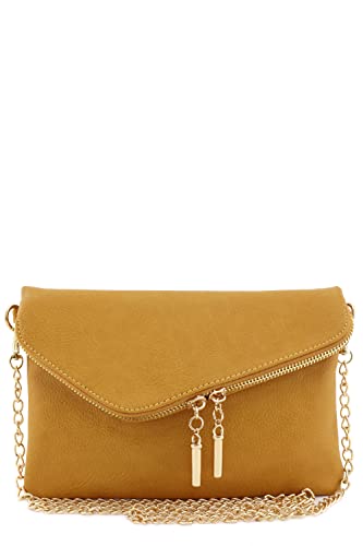 FashionPuzzle Envelope Wristlet Clutch Crossbody Bag with Chain Strap (Mustard) One Size