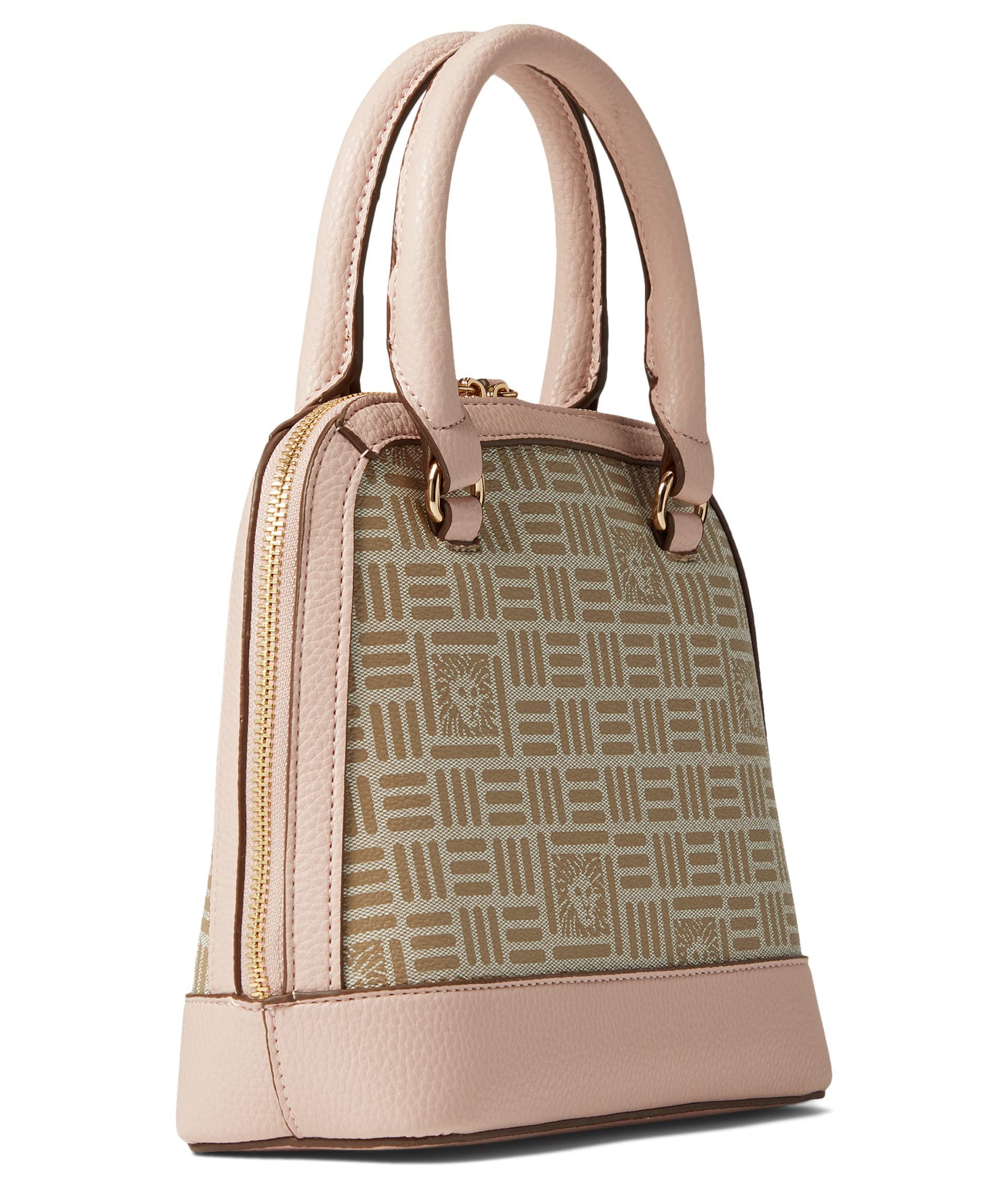 Anne Klein Mini Horsebit Logo top Handle crosbbody, Gardenia-Truffle/Petal Pink