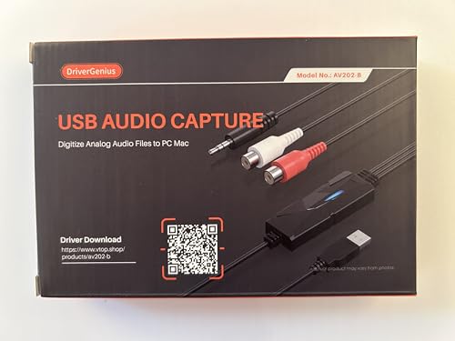 DriverGenius AV202-B USB2.0 Audio Capture/Grabber Card Device - Analog Cassette to Digital MP3 Converter - Compatible for Windows 11, macOS