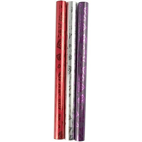 Juvale 3 Rolls Metallic Gift Wrapping Paper Rolls, Holographic Shiny Hearts Wraps for Valentine's Day, Wedding & Birthday, 3 Colors, 17 in x 17.3 ft