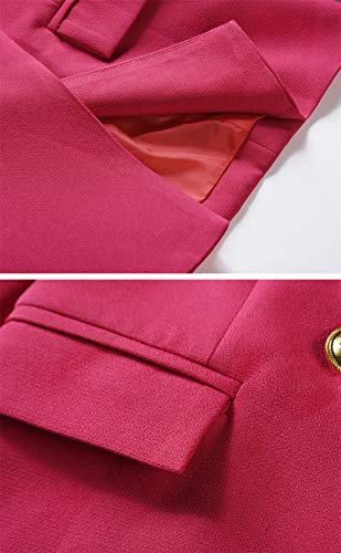 chouyatou Women's Vintage Double Breasted Slim Fit Dress Suit Blazer Jacket (Large, Hot Pink)