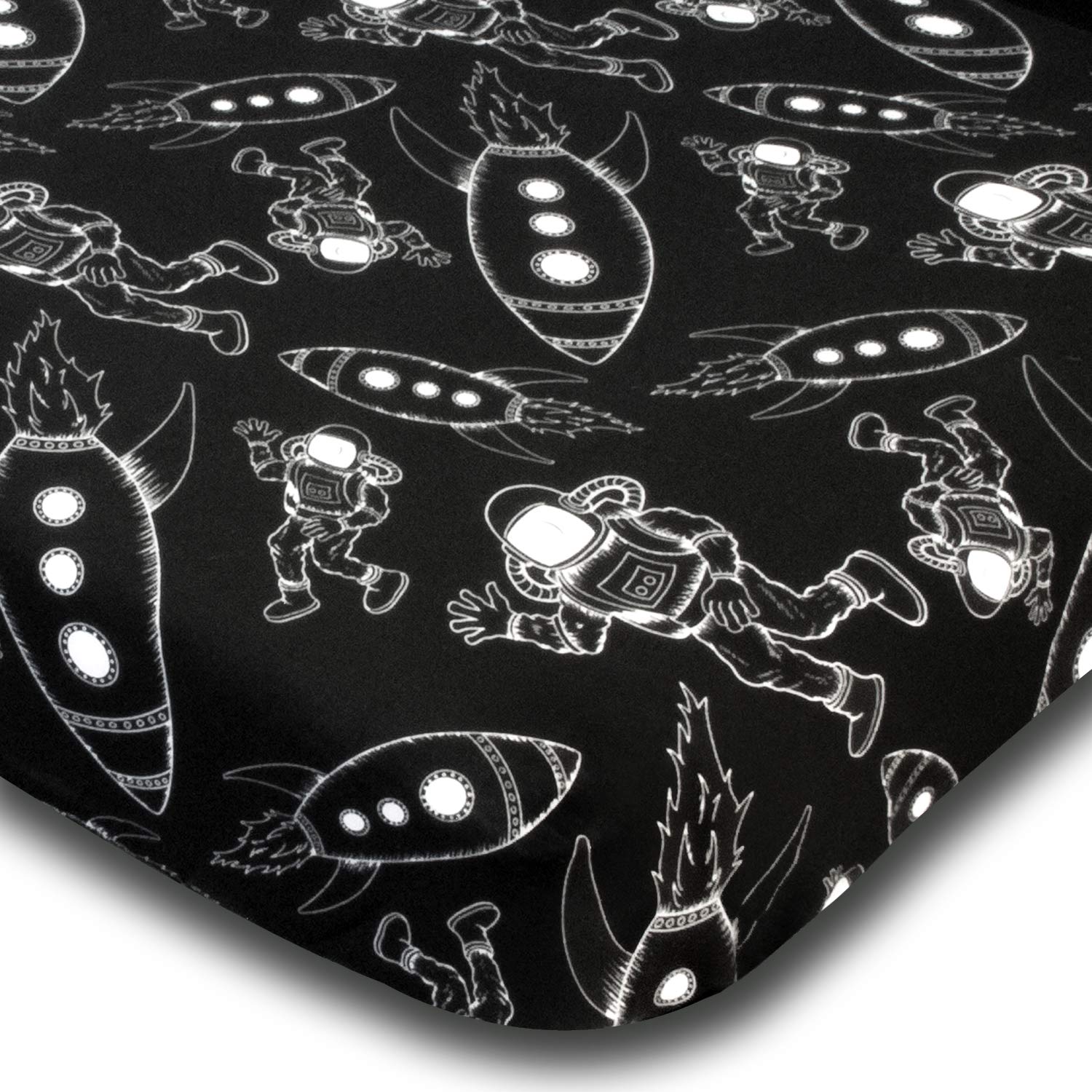 Jaxson's World Outer Space Fitted Crib Sheet, Extra Soft 100% Jersey Knit Cotton, Breathable, Baby and Toddler Sheet - Rocketship and Astronaut