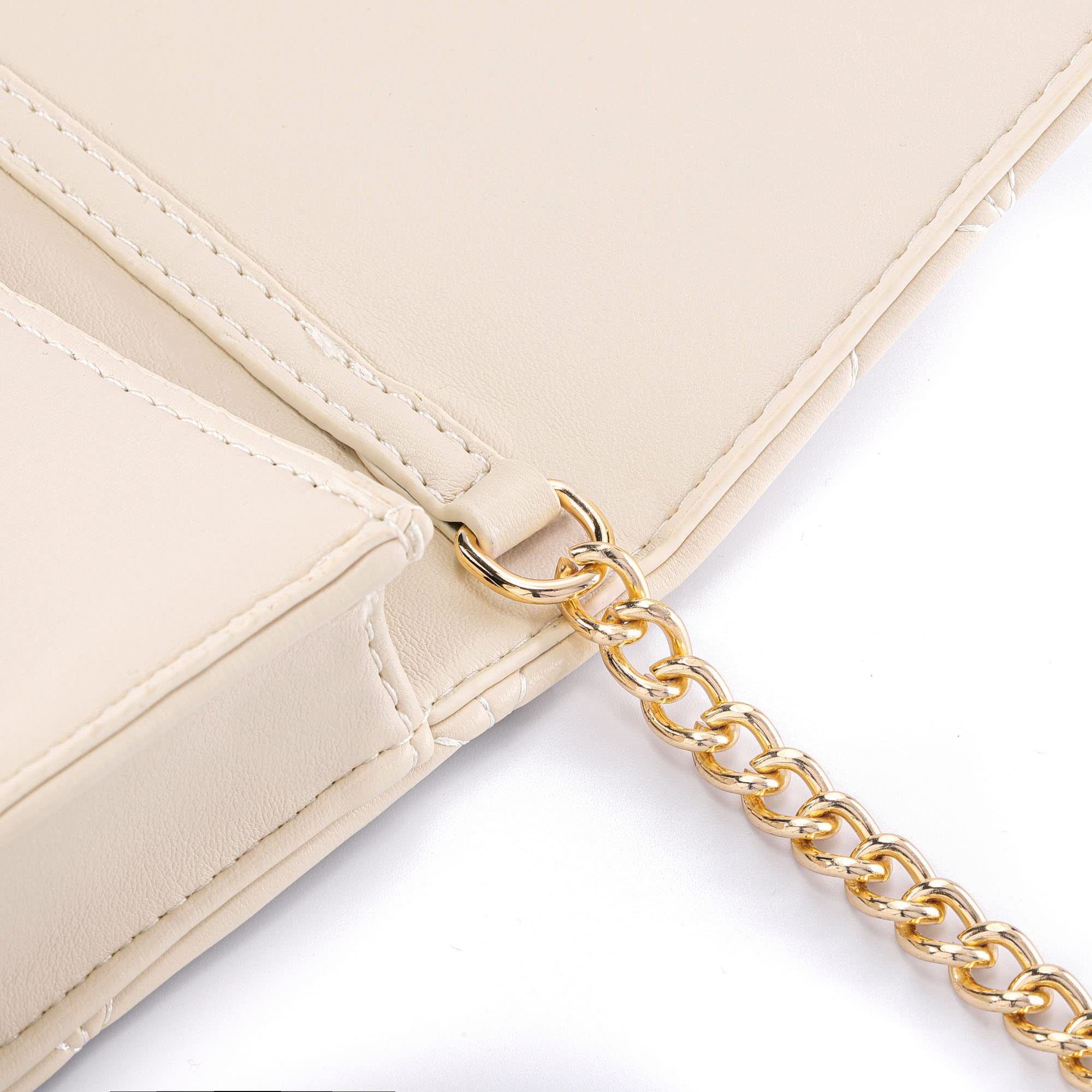 CHIC DIARY Crossbody Bag for Women PU Leather Clutch Handbag Small Quilted Purse with Chain Shoulder Strap (Beige)