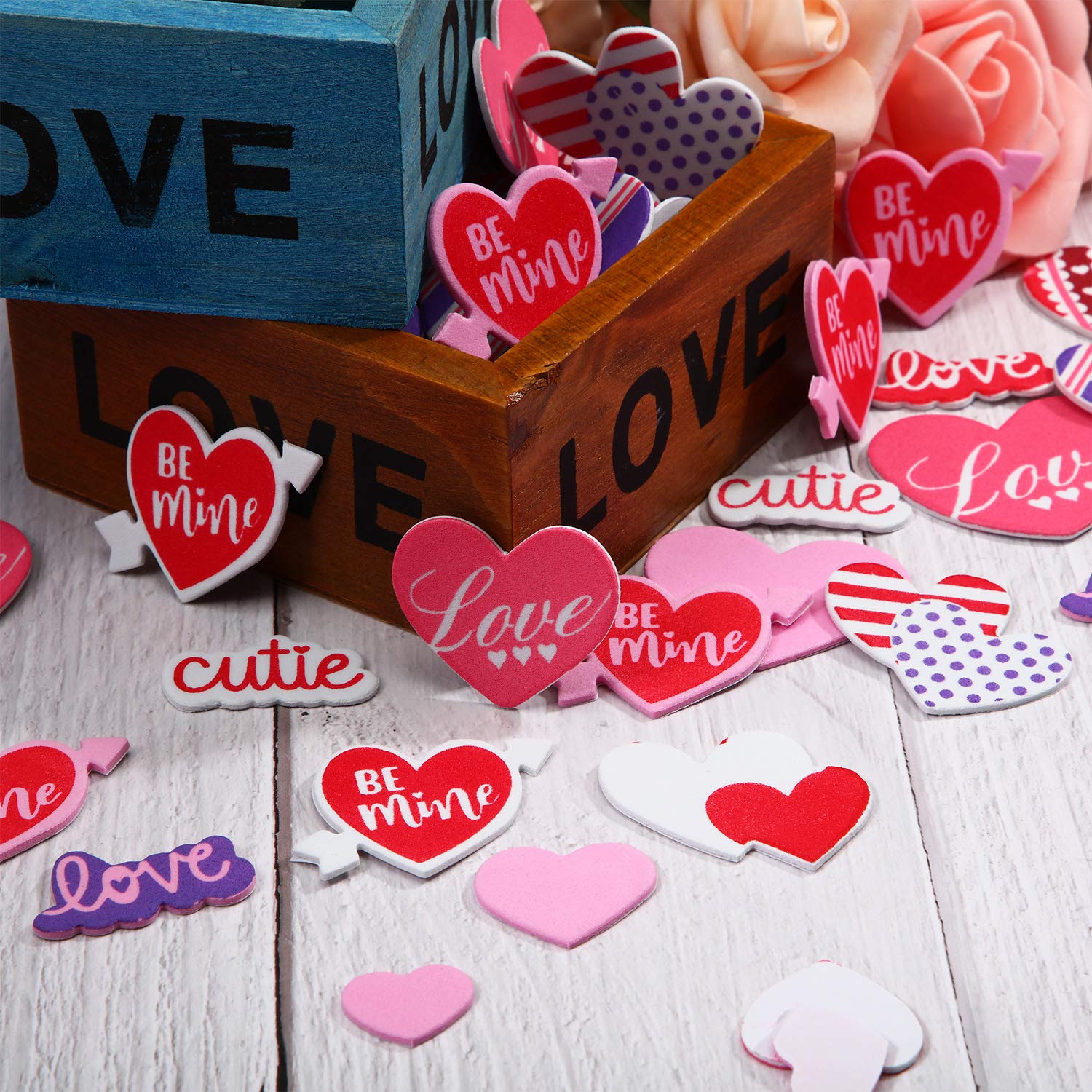 Blulu 900 Pieces Valentine's Day Heart Foam Stickers Self Adhesive Heart Shape Sticker for Wedding Valentine's Day Decoration Art Crafts