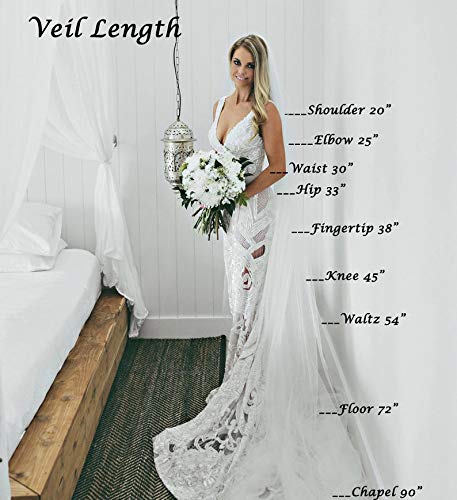 Acenail 2 Tiers Bride Wedding Veil Waist Veil Short Lace Edge Veil with Comb Bridal Tulle Hair Accessories for Brides(Ivory) (White)