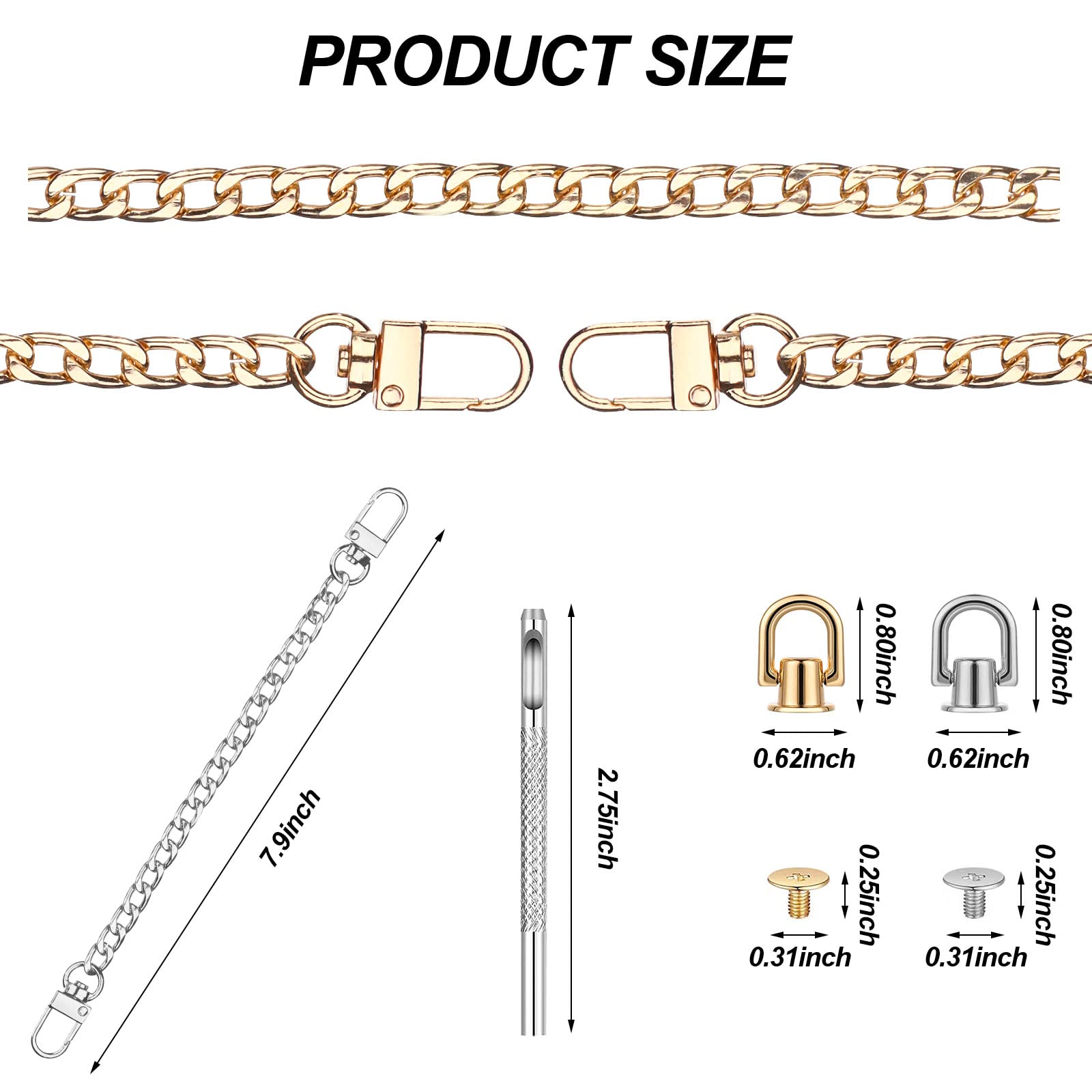 8 Pieces Purse Chain Strap Purse Strap Extender DIY Flat Chain Strap Handle Bag Accessories Charms Decoration for Purse Handbags Shoulder Bag