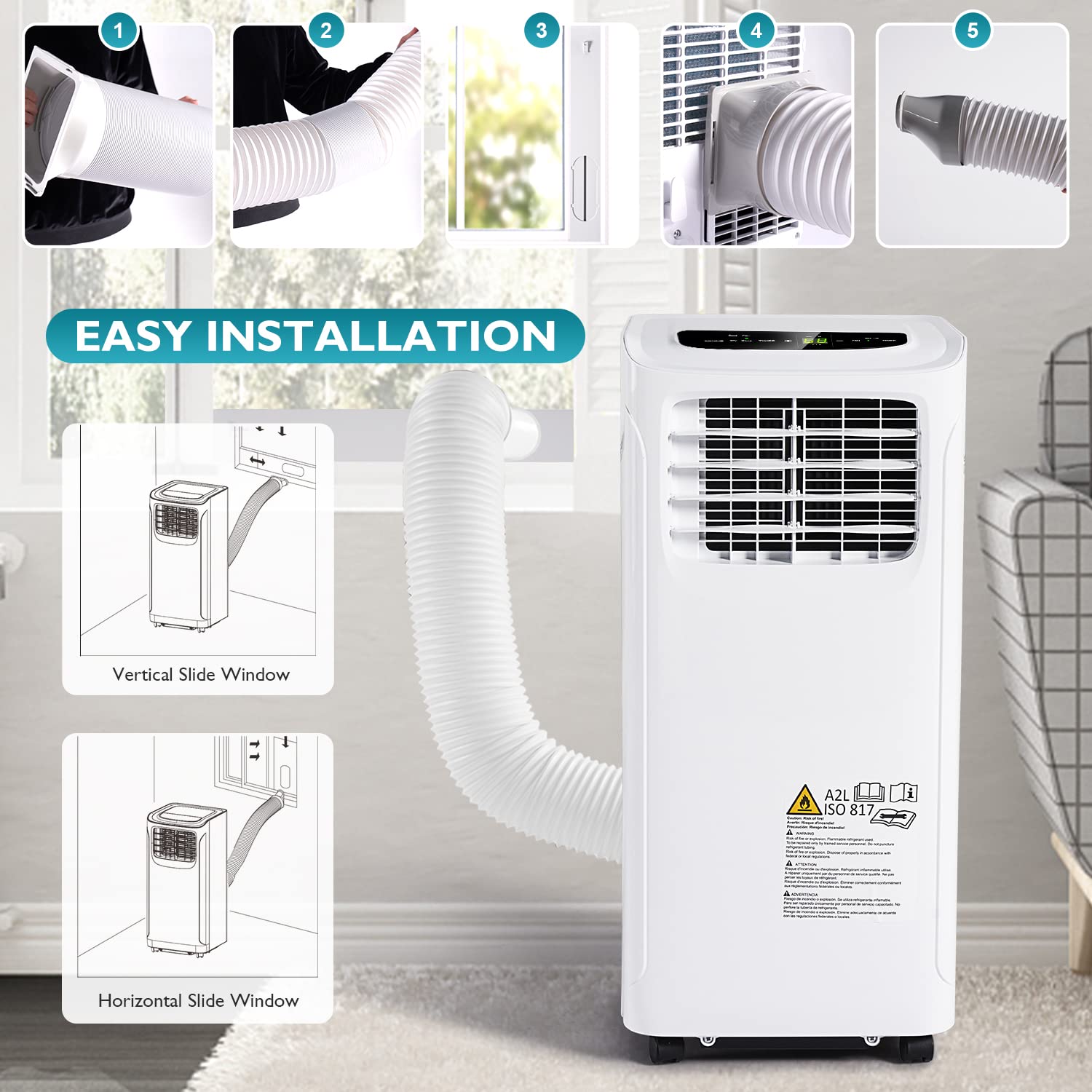 Aoxun 8,000 BTU Portable Air Conditioner, 4-IN-1 Dehumidifier, Fan W/Remote Control, 24H Timer Portable AC Unit for Home, Office, Dorm, Window Kits Included, White