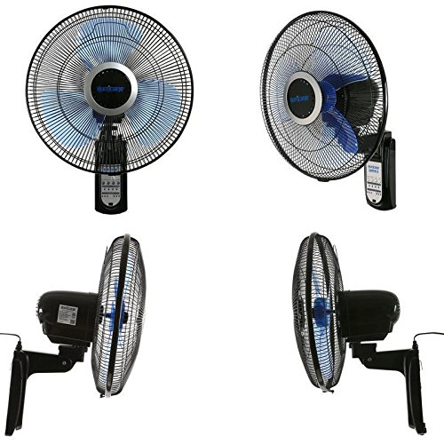 SD Life Wall Mounted Fan Oscillating 16 Inch 3 Speed Remote Control Indoor Outdoor Black