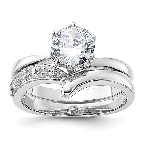 925 Sterling Silver 2 Piece Cubic Zirconia Cz Wedding Band Ring Set Fancy Engagement Fine Jewelry For Women Gifts For Her
