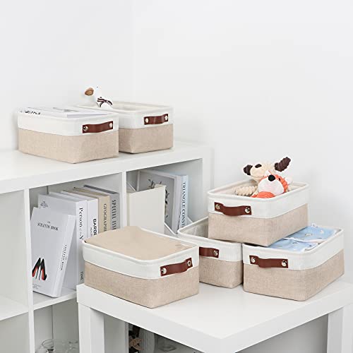 DULLEMELO Collapsible Bundle Baskets 4 Cube Baskets 13"x13"x13" + 6 Small Baskets 11.8"x7.9"x5.1"(White&Khaki)