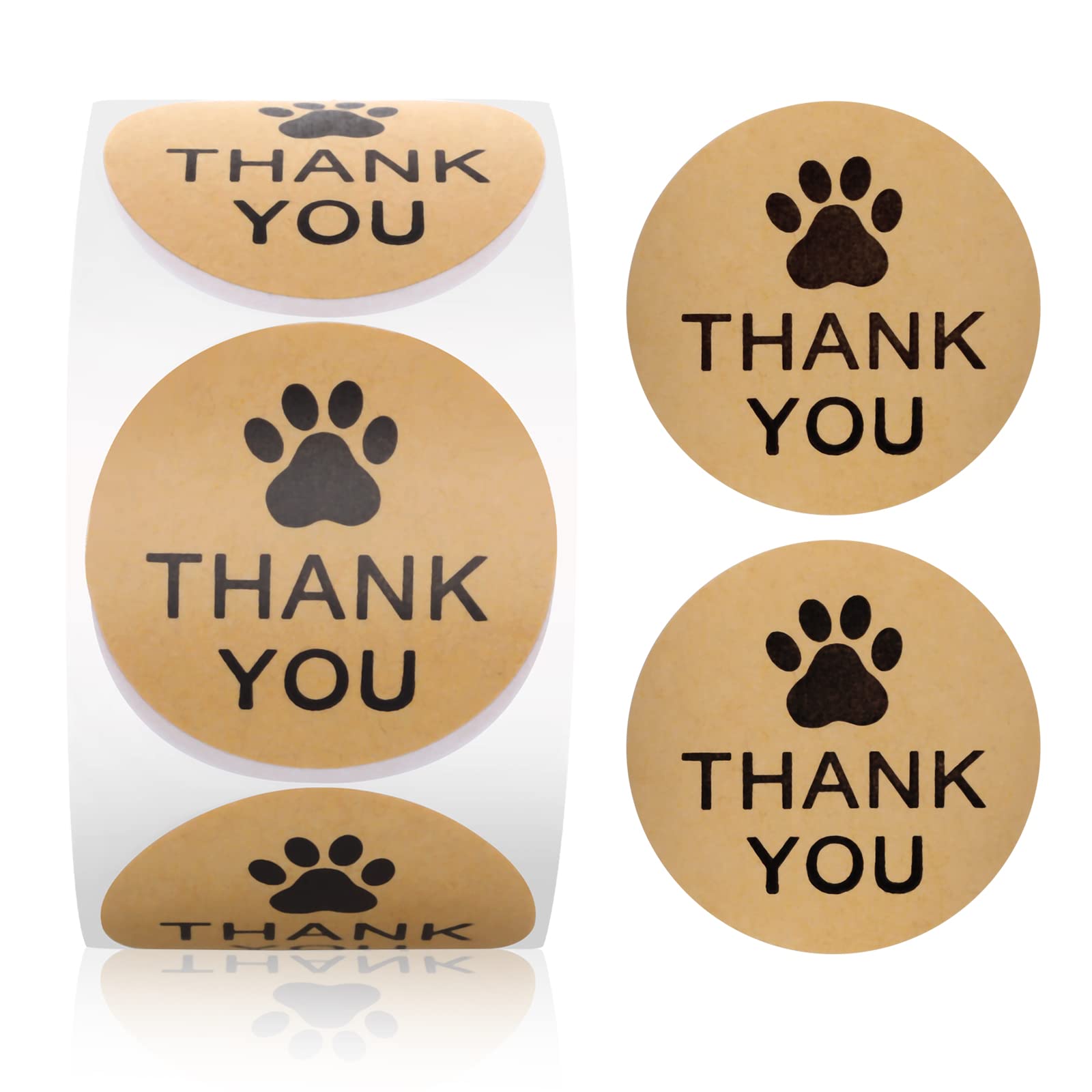 ASTER 500 Pieces Dog Paw Print Thank You Stickers, 1.5 Inch Kraft Thank You Labels Stickers for Baking, Envelope Seals, Small Business, Greeting Cards, Present for Sealing and Decoration