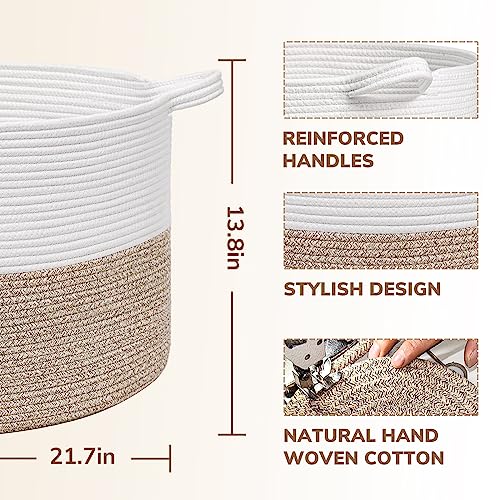 Goodpick Large Cotton Rope Basket, 83L Big Woven Storage Basket, Blanket Organizers and Storage, Baby Nursery Laundry Basket, Extra Large Toy Bin for Storage, 21.7 x 13.8 inches