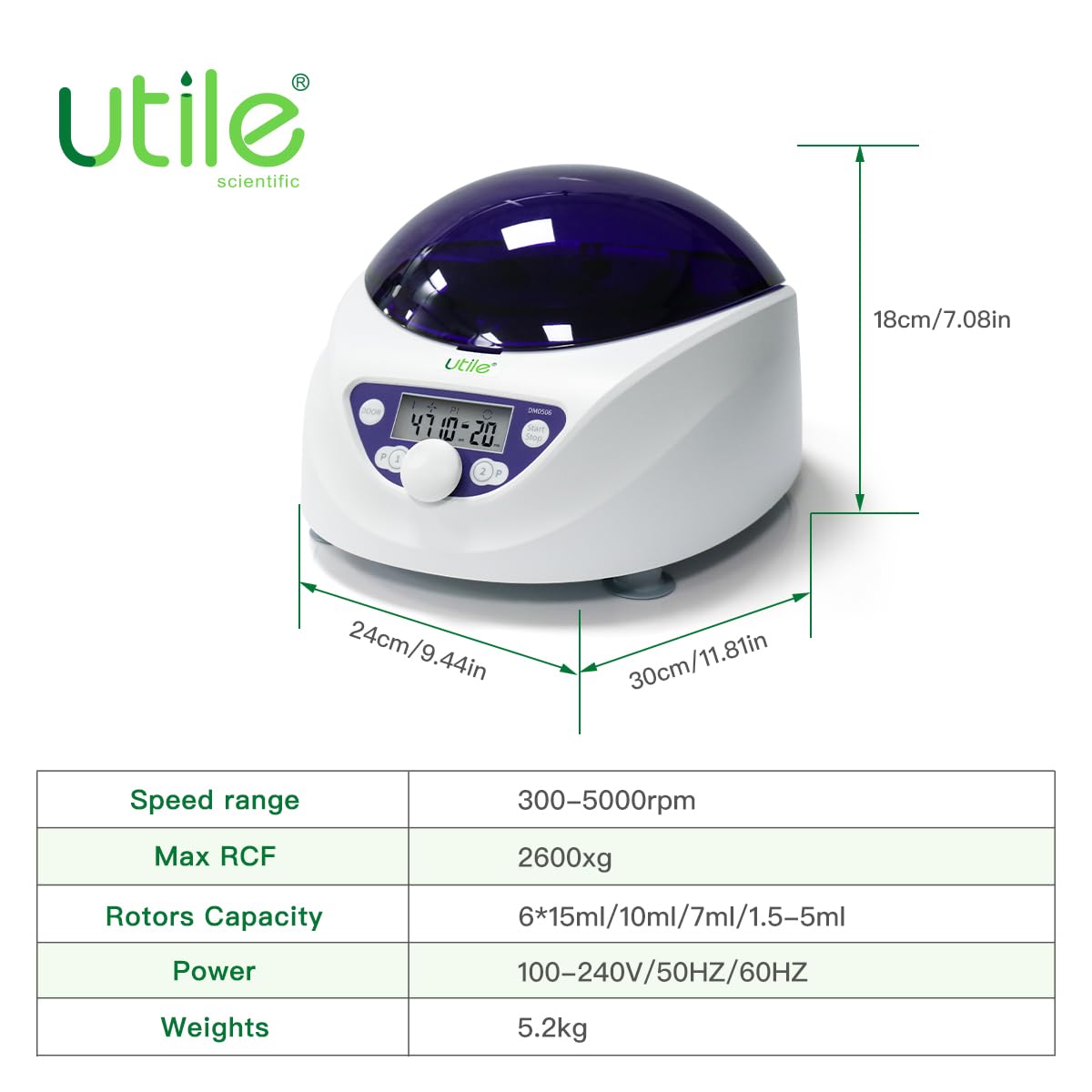 Utile Lab PRP Benchtop Centrifuge Machine with LCD Display, 6x15mL/10mL/7mL/1.5-5ml Lab Centrifuges 300-5000RPM Max. 2600xg RCF for Laboratory School, 4620.3004.1