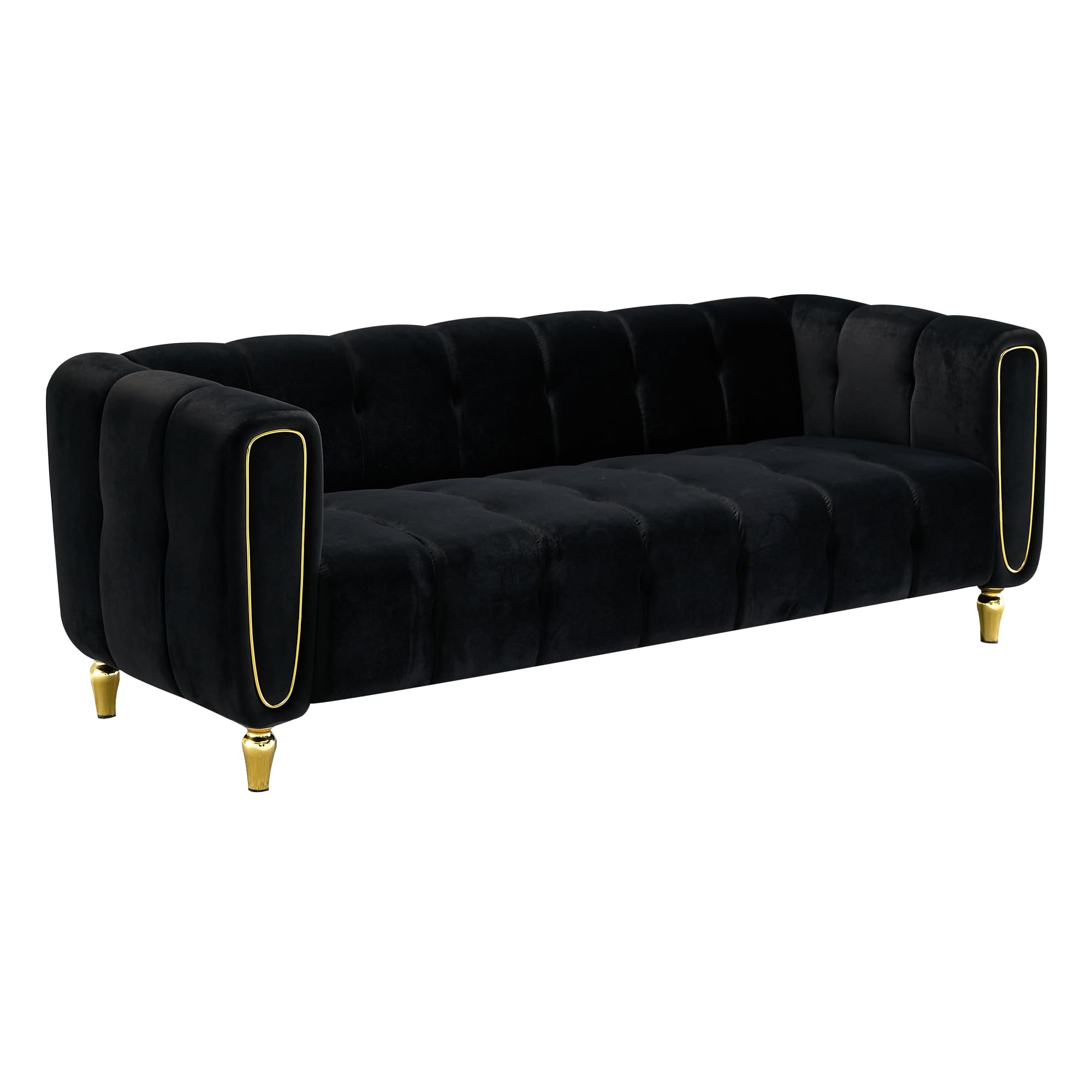 Homtique Modern Sofa for Living Room, Oversized Sofa-83inch Comfy Velvet Sofa, Channel-Tufted Design Couch Deep Seat for Bedroom, Studio, Office (Black)